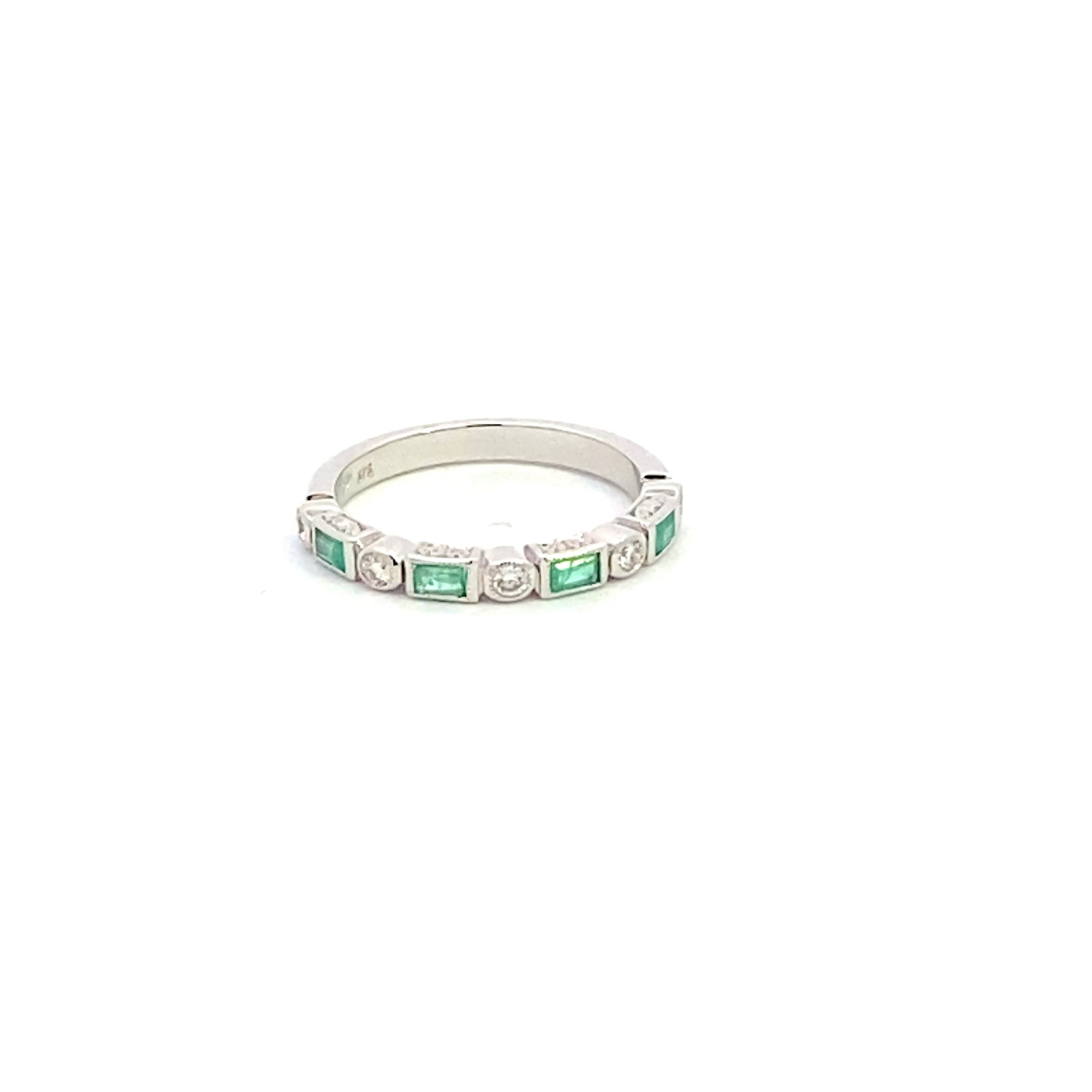 9ct White Gold Emerald & Diamond Ring